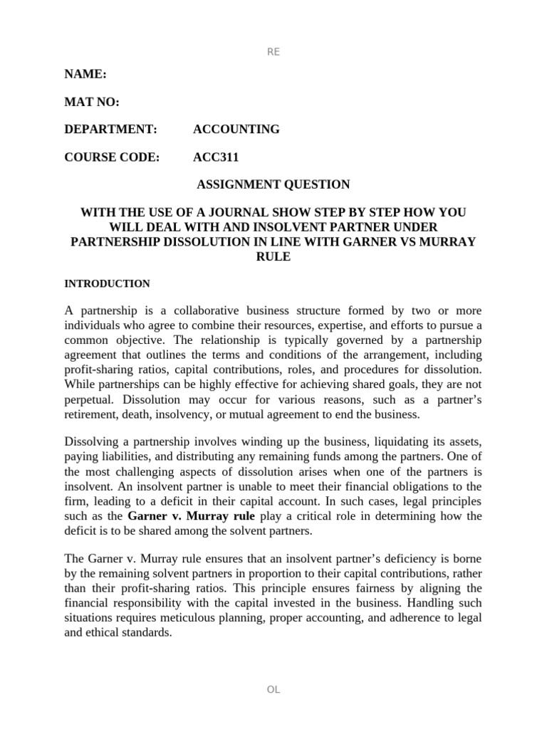Handling Insolvent Partners in Dissolution | PDF | Partnership | Insolvency