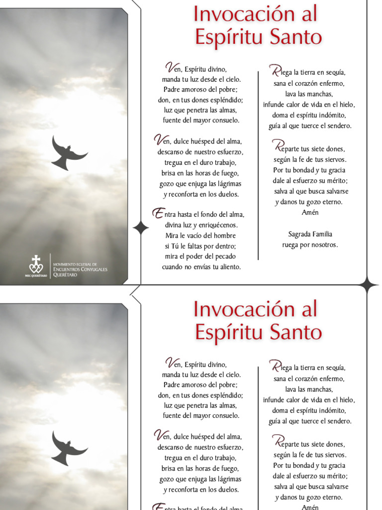 Invocación al Espíritu Santo | PDF