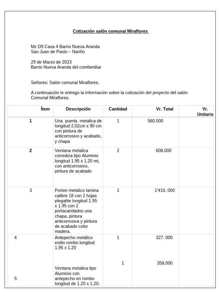 Cotizacion Puerta y Ventana-2 | PDF | Rieles