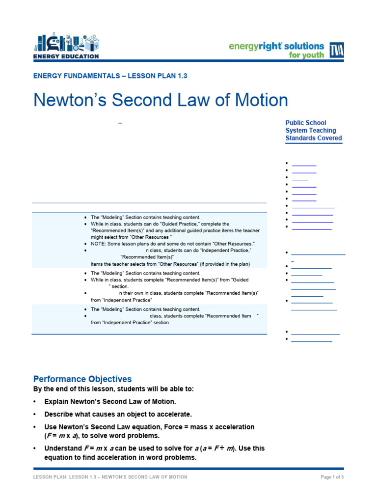 Set1 LP3of6 NewtonsSecondLaw FY16Final | PDF | Force | Mass