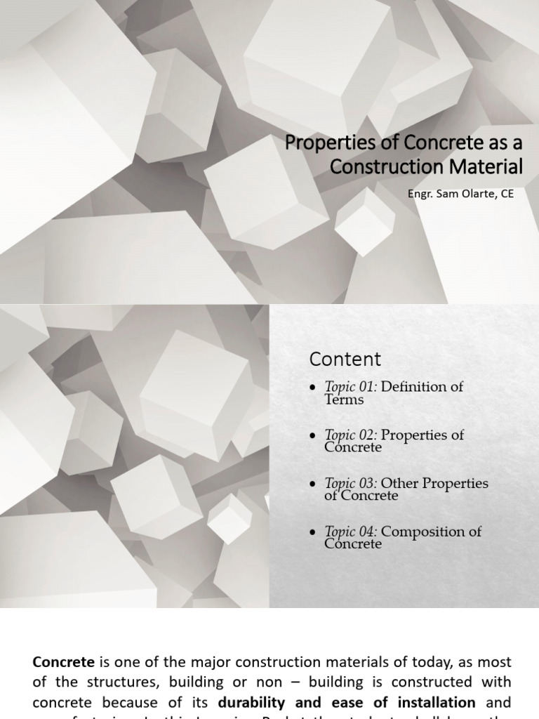 Lecture 1 Properties of Concrete As A Construction Material | PDF | Concrete | Strength Of Materials