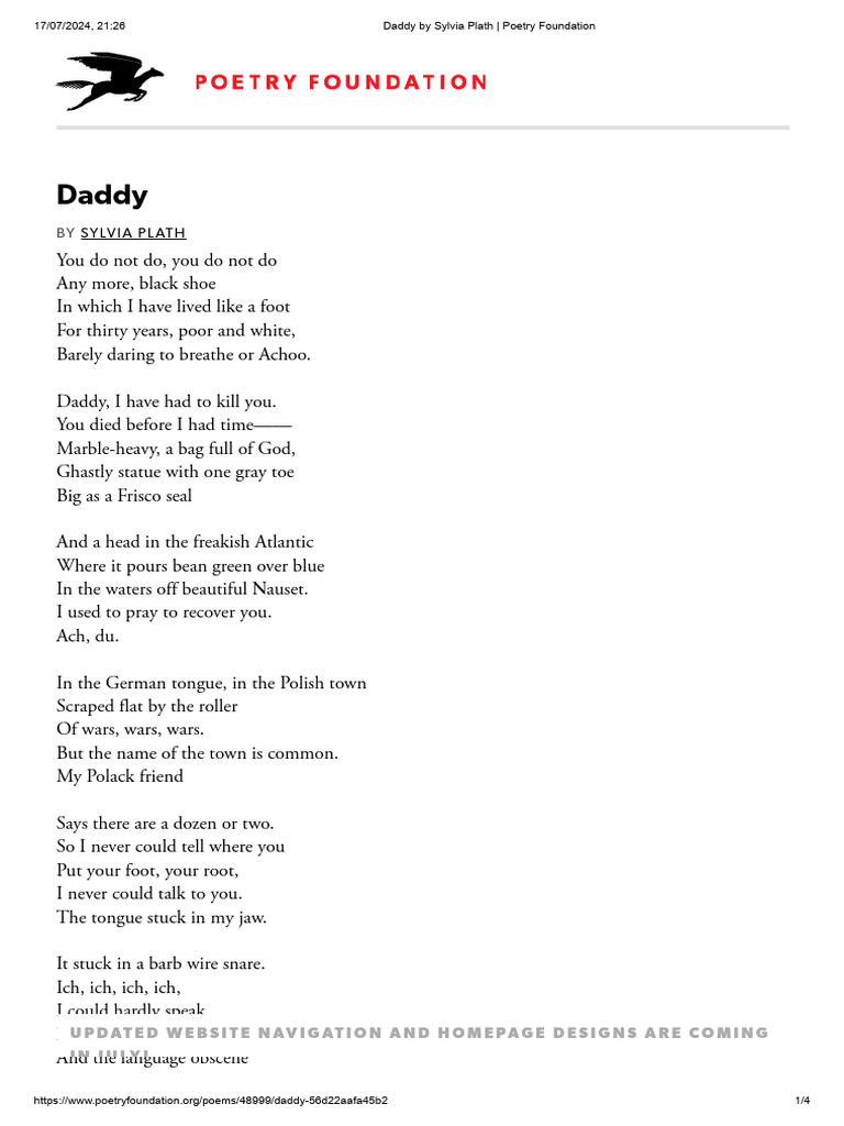 Daddy by Sylvia Plath - Poetry Foundation | PDF | American Poetry