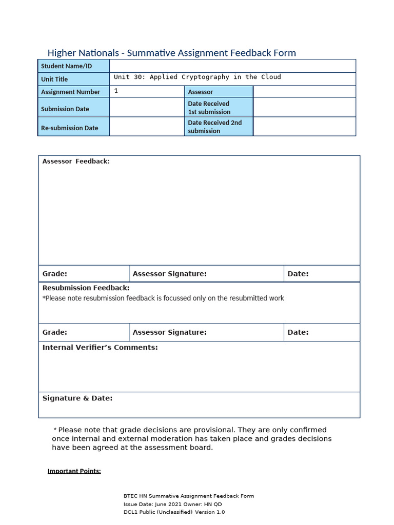 BTEC HN Assignment Feedback Form | PDF | Public Key Cryptography ...
