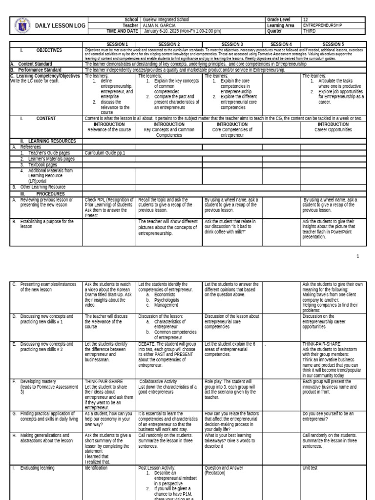 Q3 Week 1 Entrep Inttroduction | PDF | Entrepreneurship | Learning