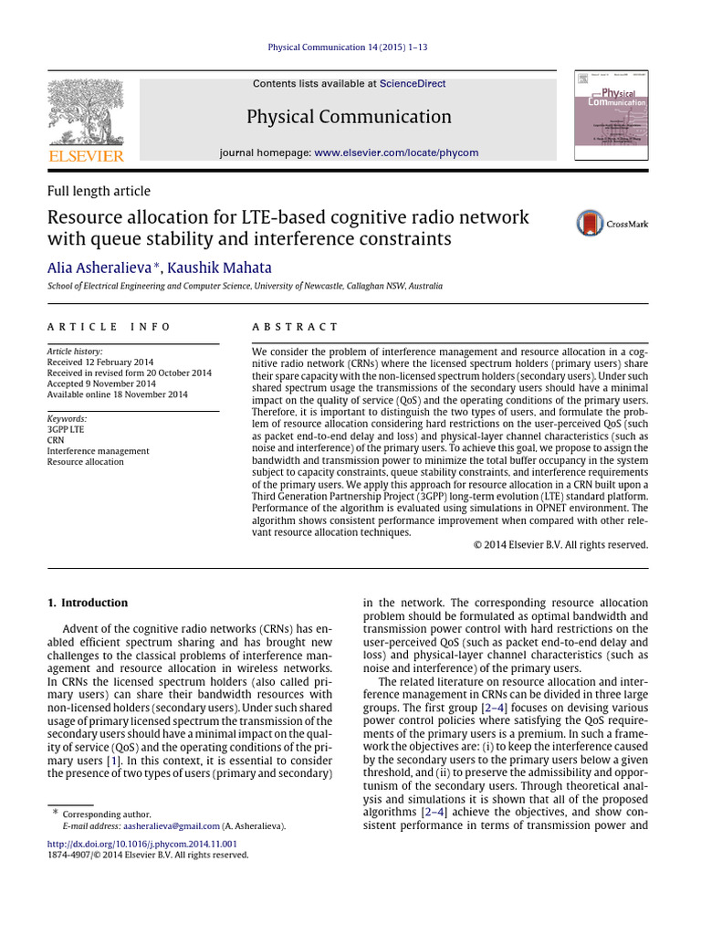 2015 Elsevier Resource Allocation For Lte Based Cognitive Radio Network
