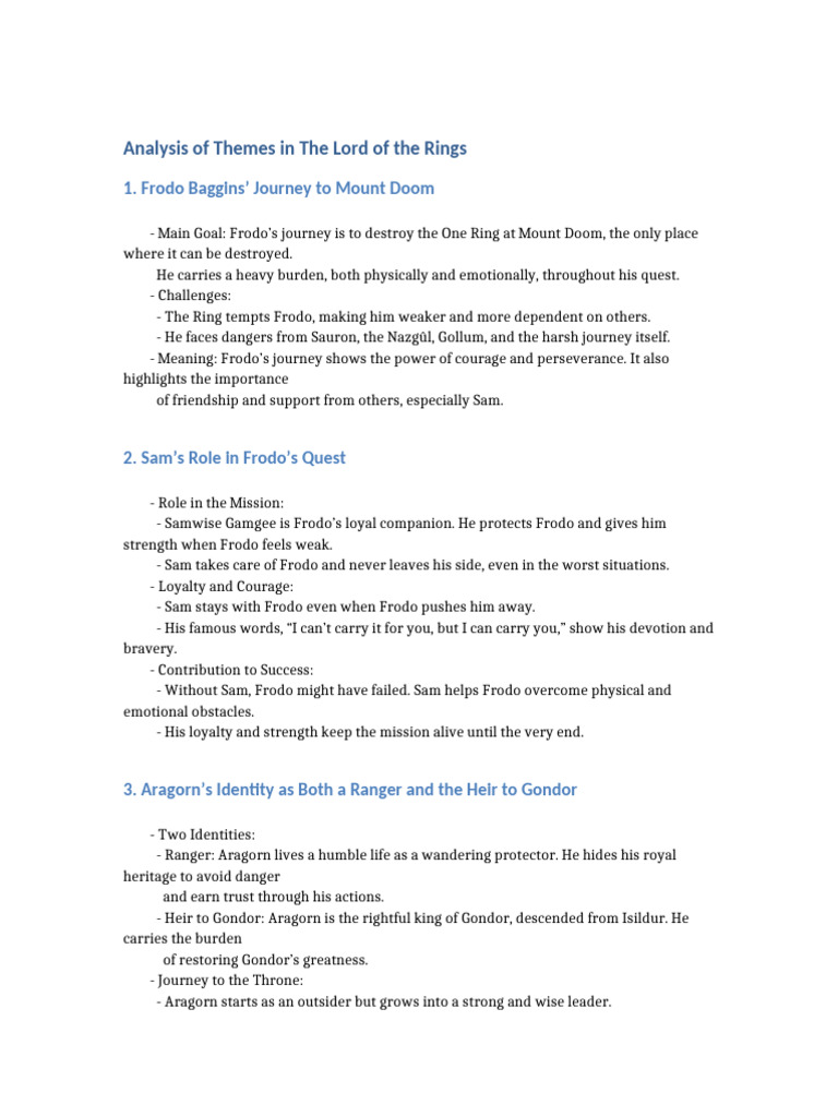 Themes in The Lord of the Rings Explained | PDF | English Fantasy ...