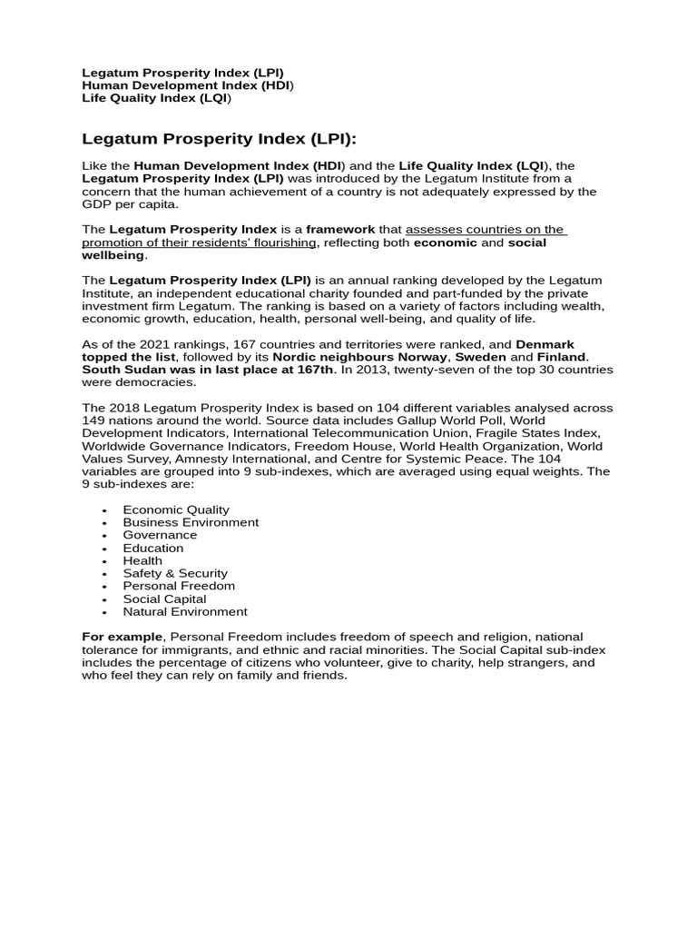 Presentation-Legatum Prosperity Index | PDF