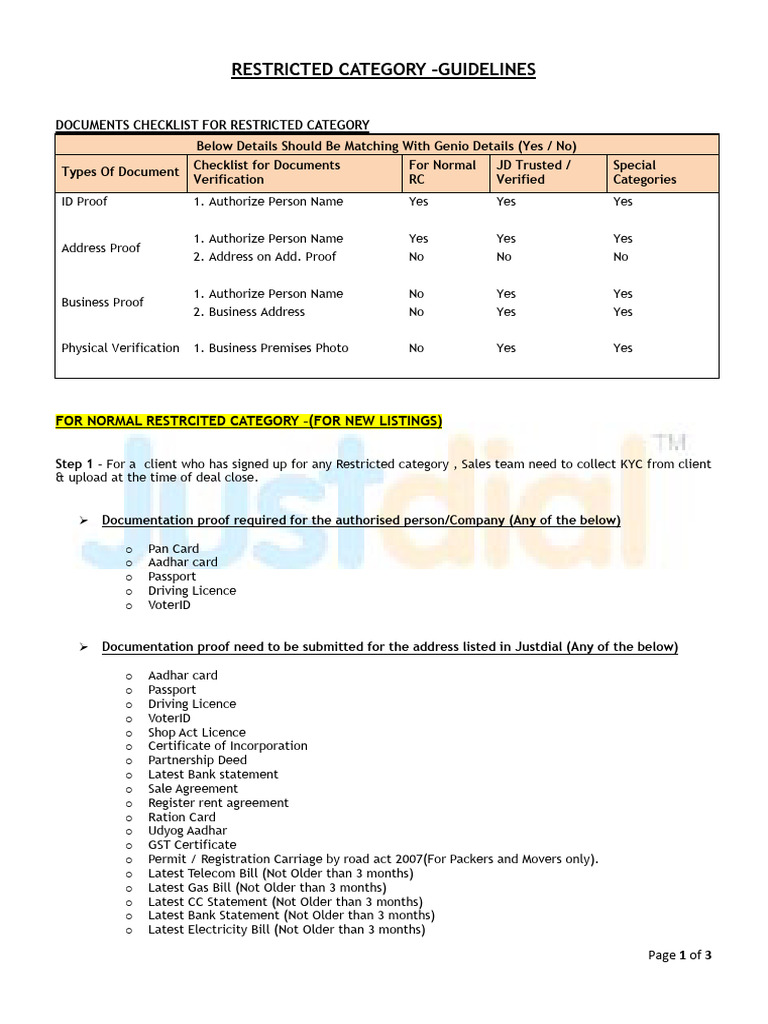 KYC Guidelines for Restricted Categories | PDF | Driver's License | Identity Document