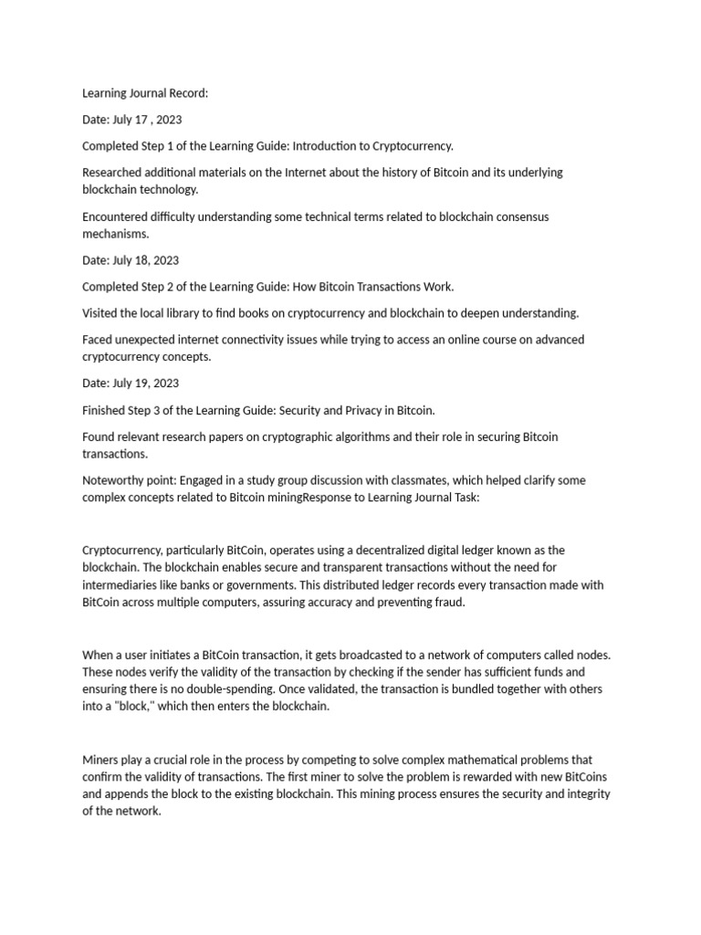 Bus 2202 Learning Journal Unit 5 | PDF | Bitcoin | Cryptocurrency