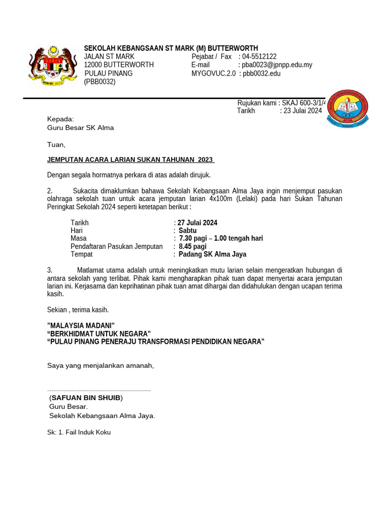 Surat Jemputan Larian SK Alma | PDF