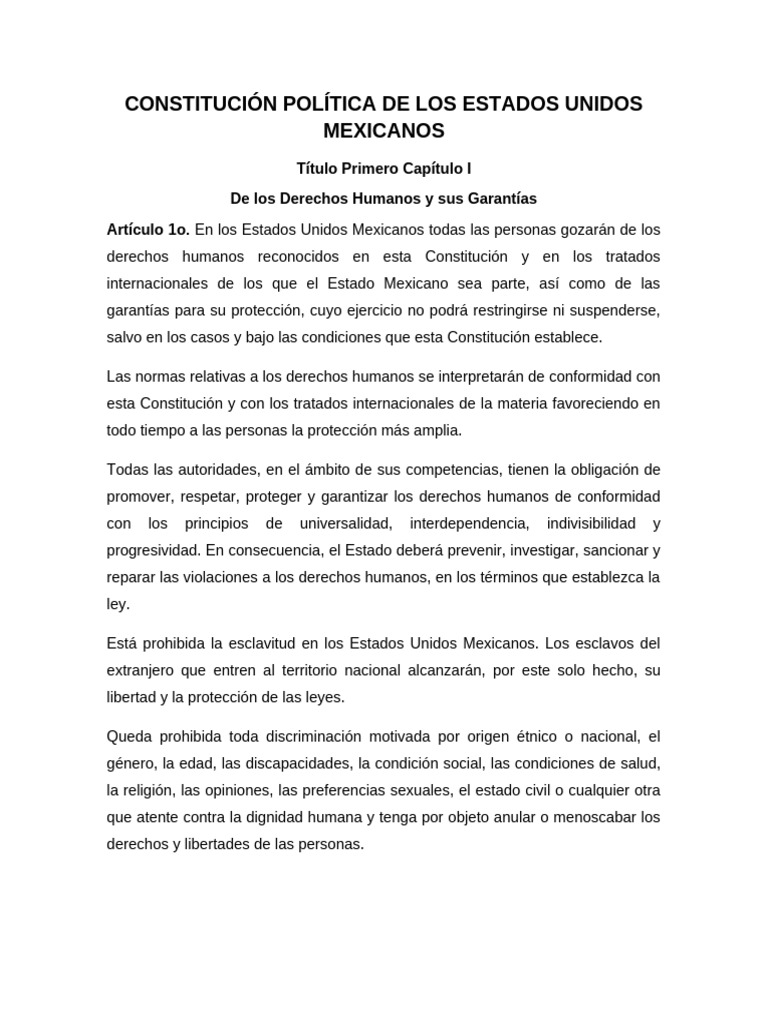 Derechos Humanos en México: Artículo 1 | PDF