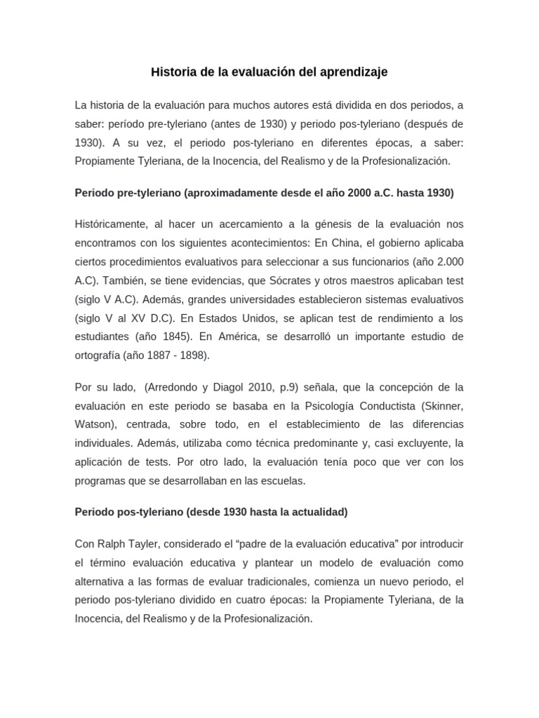 Historia de La Evaluación Del Aprendizaje | PDF | Plan de estudios | Cognición