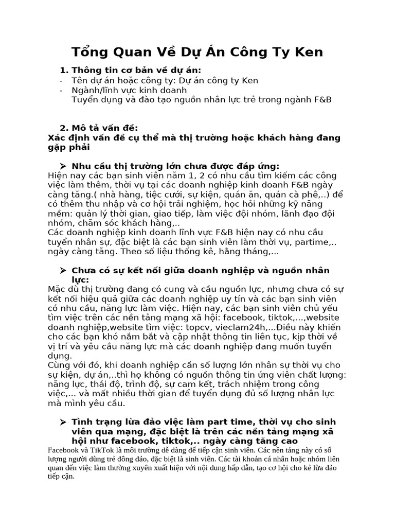 Tổng Quan Về Dự Án Công Ty Ken | PDF