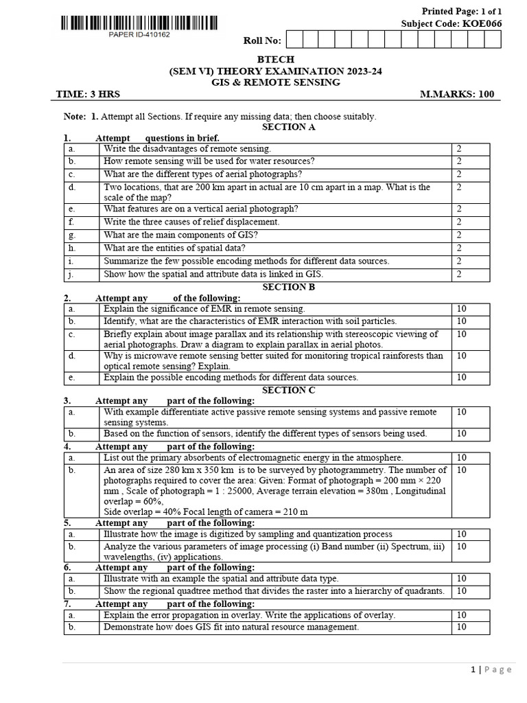 GIS and Remote Sensing Exam Guide | PDF | Geographic Information System ...