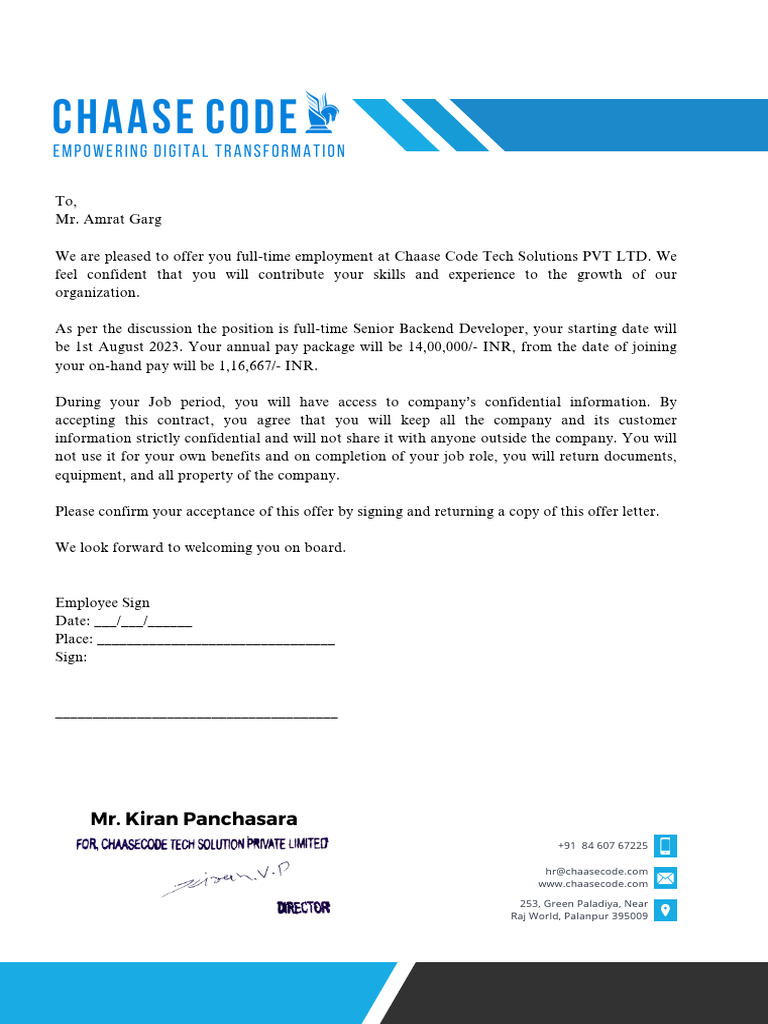 Job Offer Latter | PDF