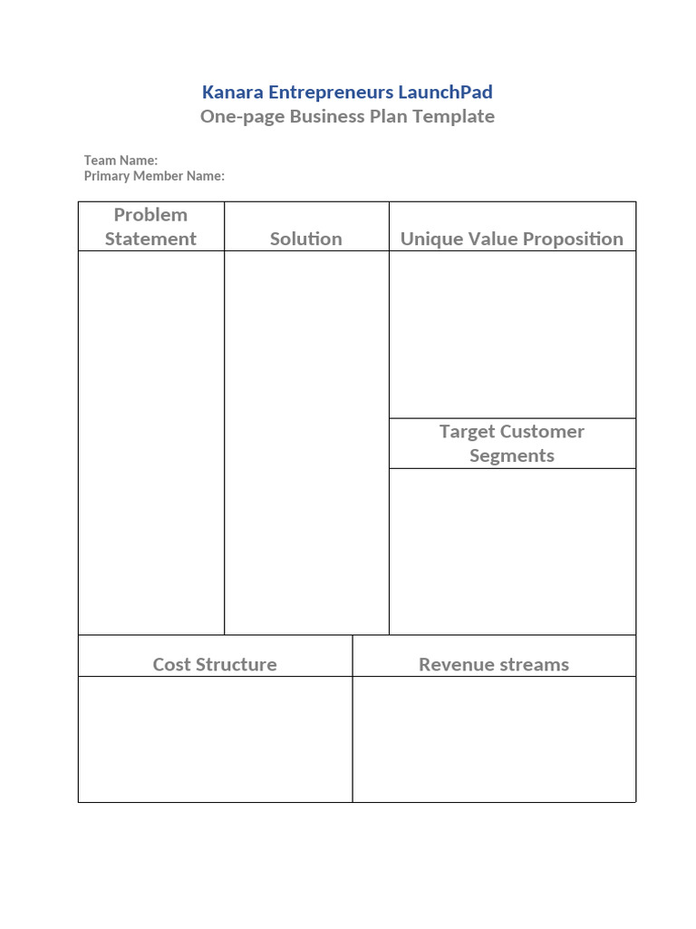 KE OnePage BusinessPlan TEMPLATE | PDF