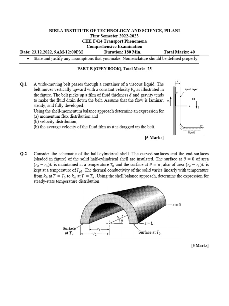 1154 CHE F414 20230103042130 Comprehensive Exam Question Paper | PDF ...