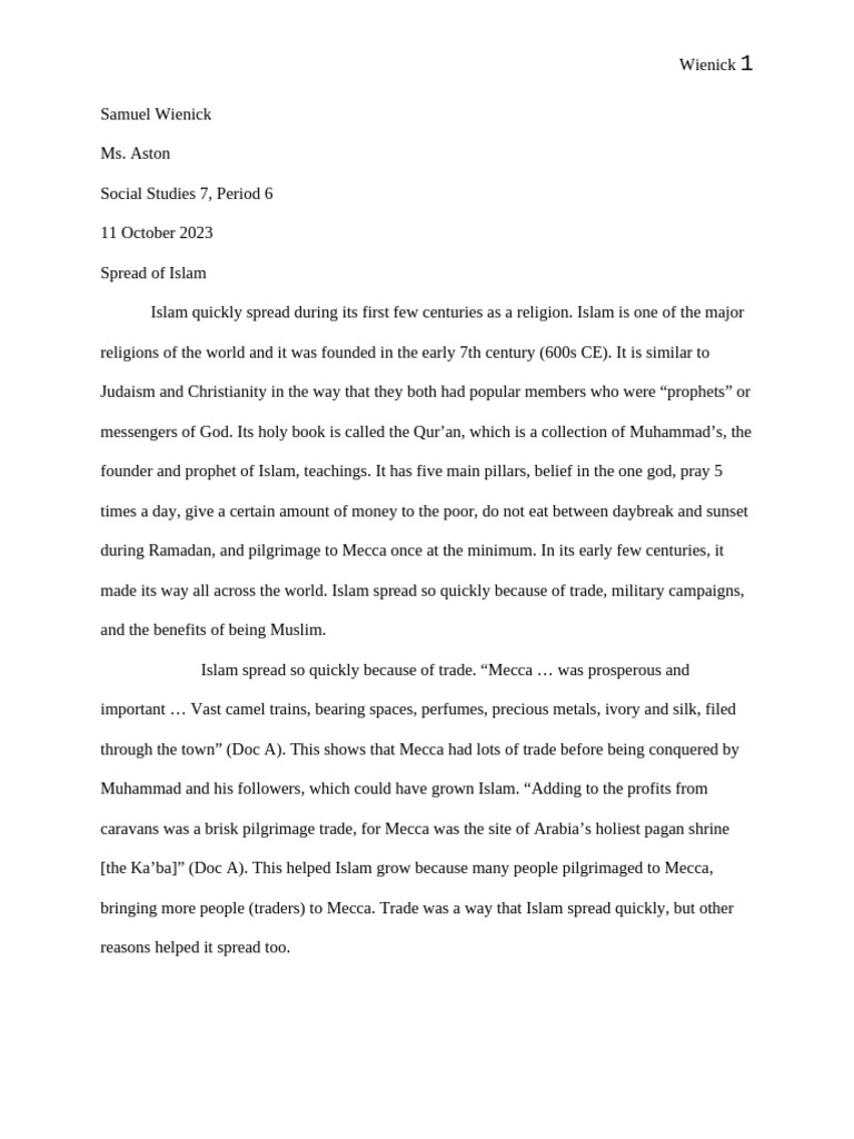 Spread of Islam DBQ Essay | PDF | Mecca | Caliphate