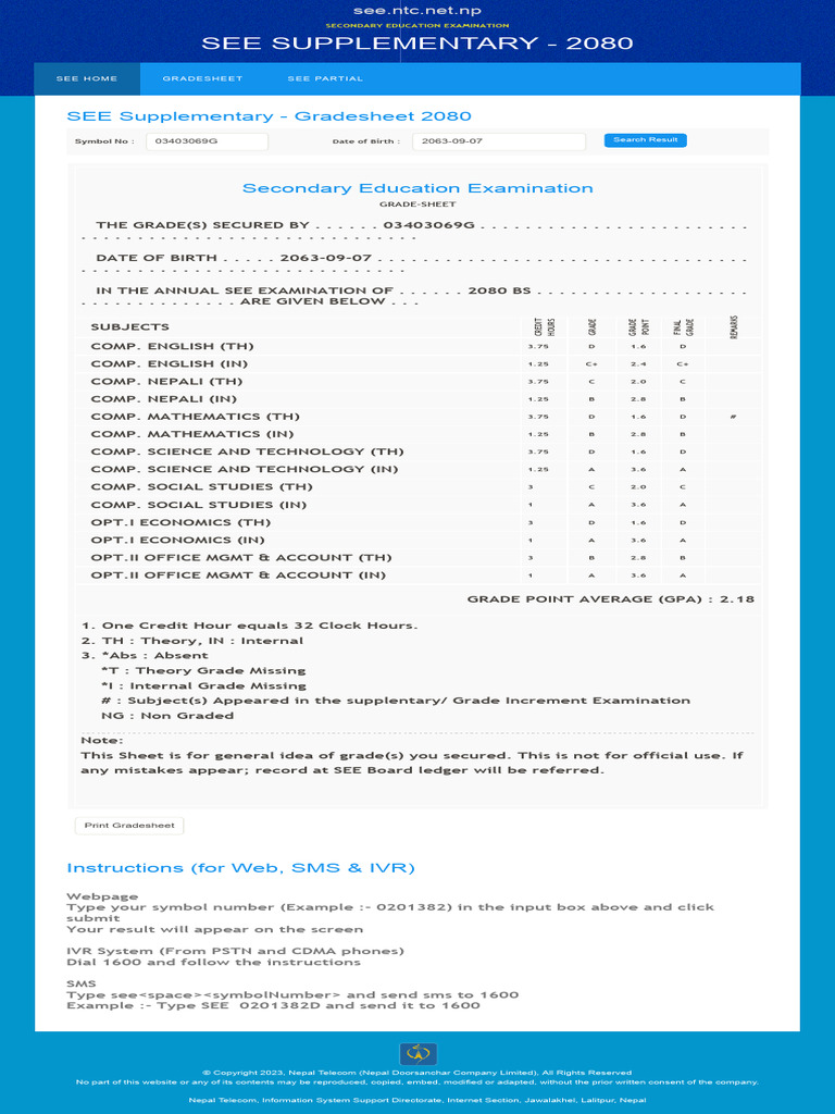 Nepal Telecom See - Ntc.net - NP See Results 20 | PDF
