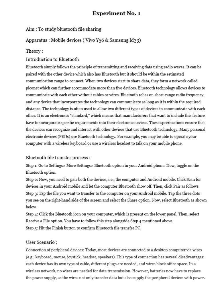 Experiment No. 1 | PDF | Bluetooth | Computer Network