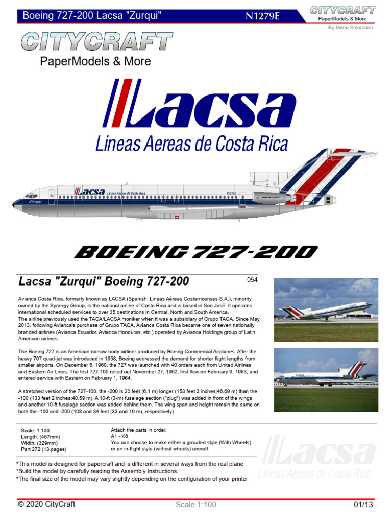 Boeing 727-200_Lacsa Costa Rica_1;00 | PDF | Civil Aviation | Aviation
