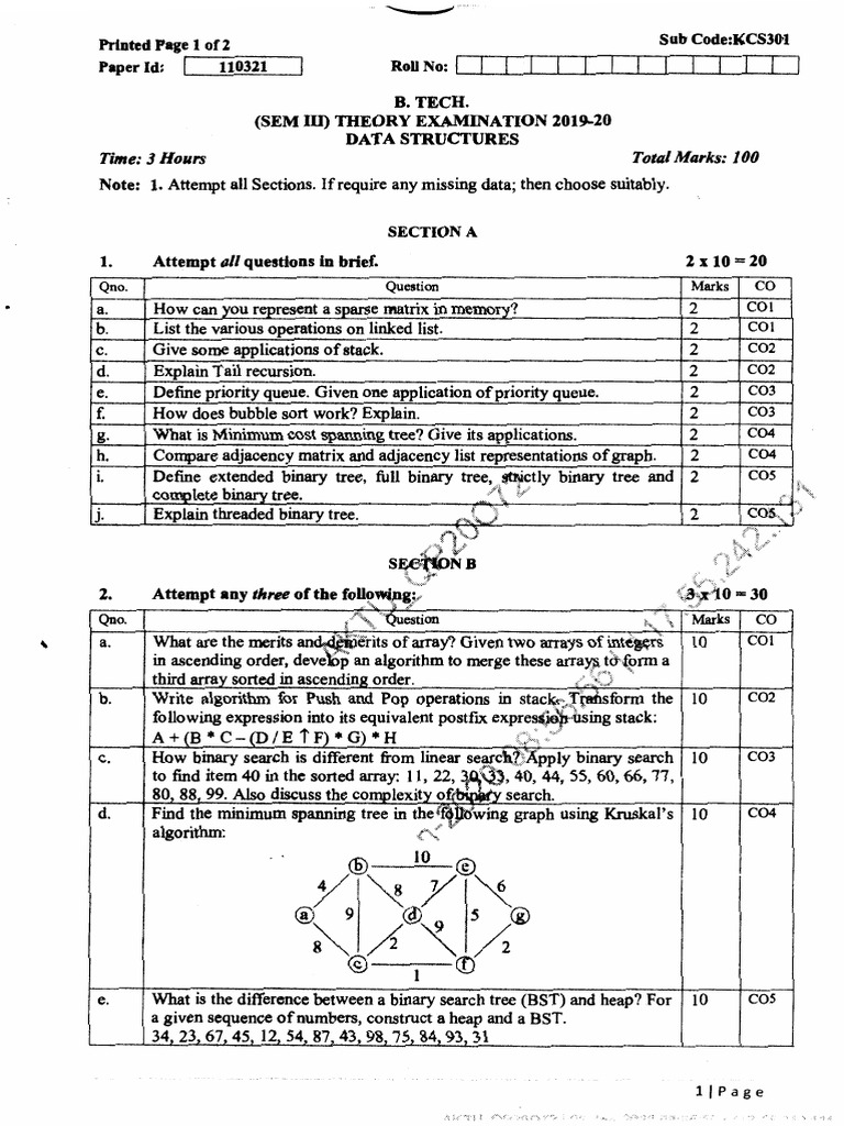 Data Structure Previous Year Question Paper | PDF | Time Complexity | Theoretical Computer Science