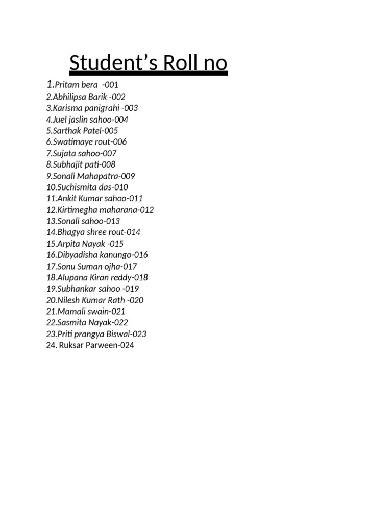 Student Roll Numbers List | PDF