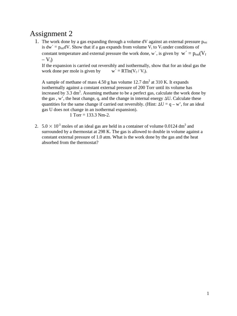 Thermodynamics Tutorial 2 | PDF
