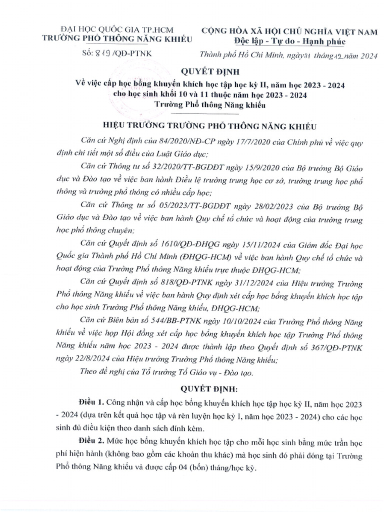 819-QD Cap Hoc Bong KKHT HK2, 23-24 (KQ HK1 23-24) | PDF