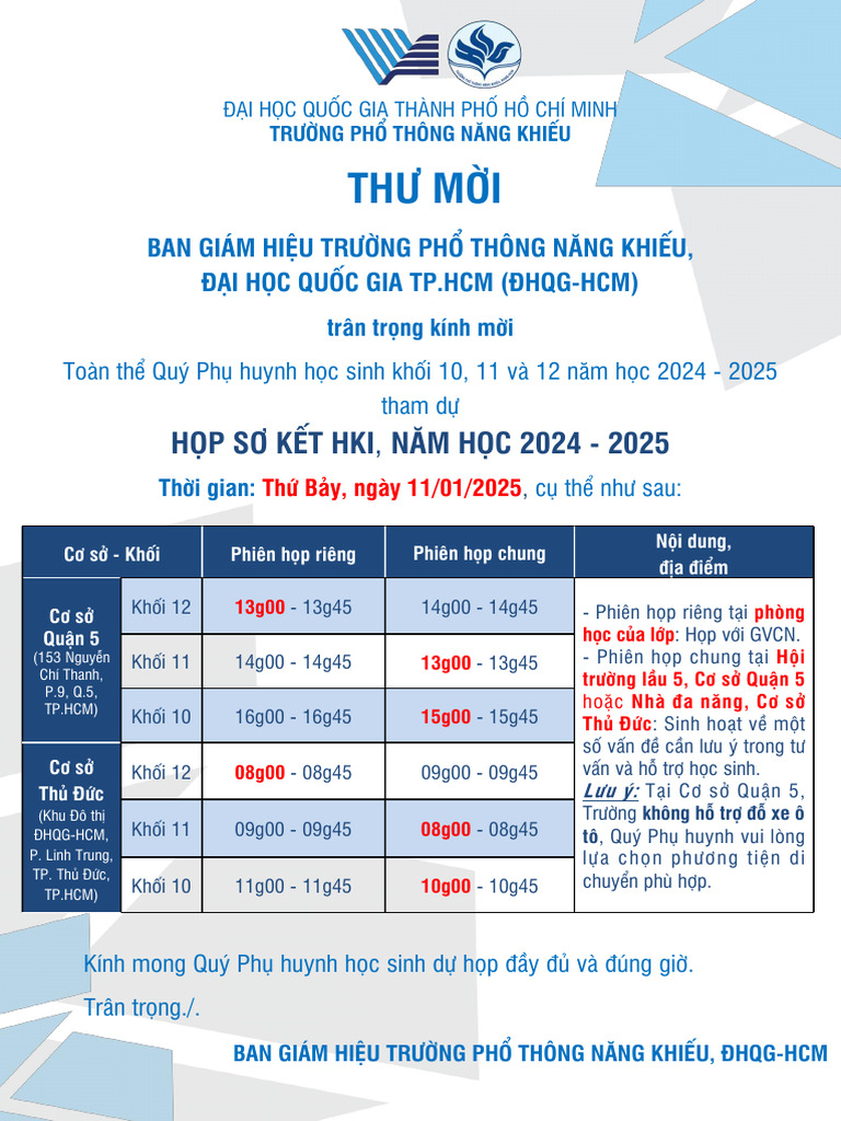 TM - Hop Cha Me Hoc Sinh So Ket HK1, Nam Hoc 2024 - 2025 (Final) | PDF
