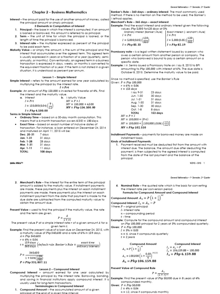 General Mathematics - Business Mathematics and Logic Notes | PDF ...
