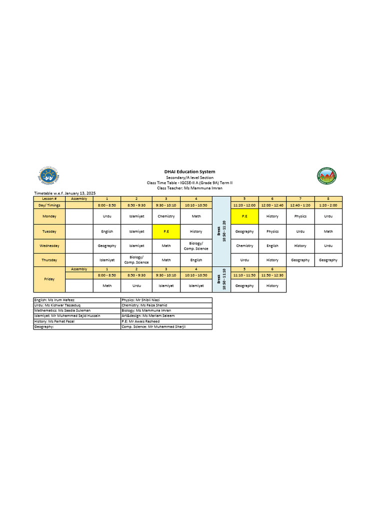 IGCSE-II A Grade 9A Timetable | PDF | Science