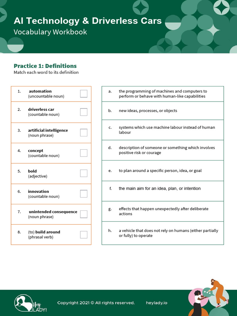 AI and Driverless Cars Vocabulary Workbook 2 | PDF | Noun | Artificial ...