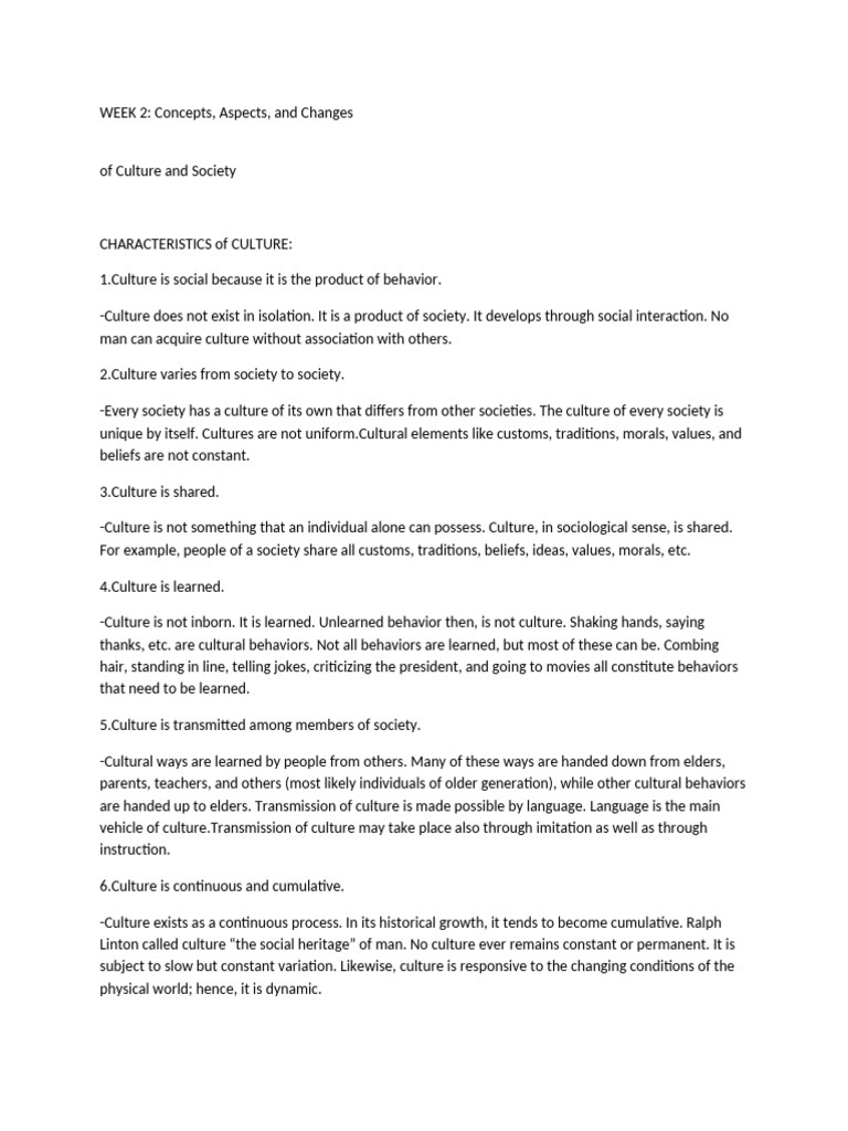 Key Characteristics of Culture | PDF