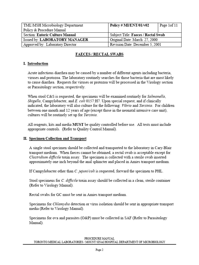 TML MSH Microbiology Department Policy A | PDF | Serotype | Microbiology