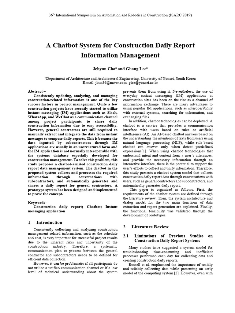 A Chatbot System For Construction Daily | PDF | Databases | Information