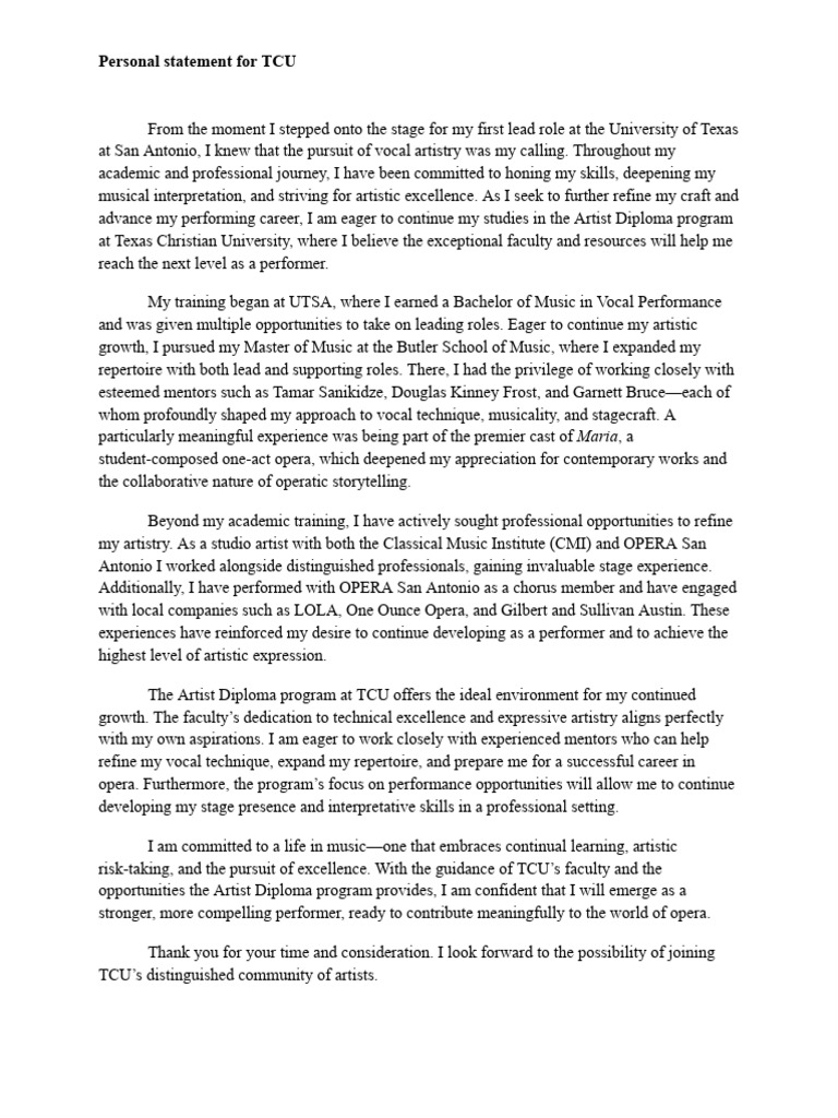 Personal statement for TCU | PDF | Performing Arts