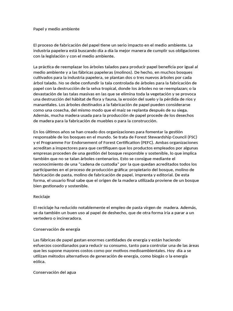 Papel y medio ambiente | PDF | Reciclaje | Papel