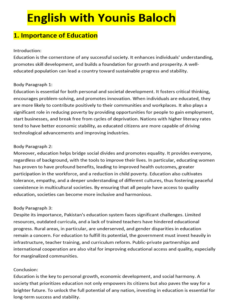 English With Younis Baloch (Essays) | PDF | Climate Change Mitigation | Climate Change