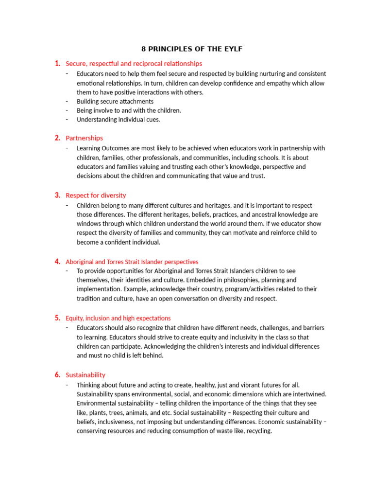 8 Principles of The Eylf | PDF | Sustainability | Learning