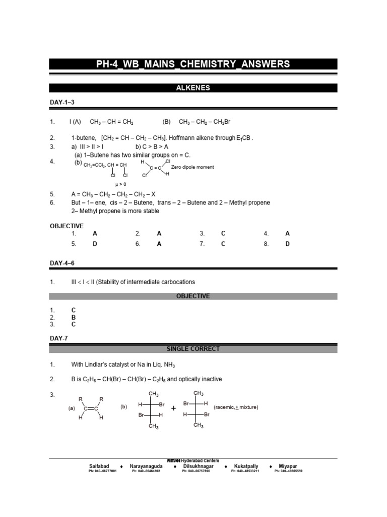 Chemistry Answers for Alkenes and Alkynes | PDF | Aromaticity | Redox