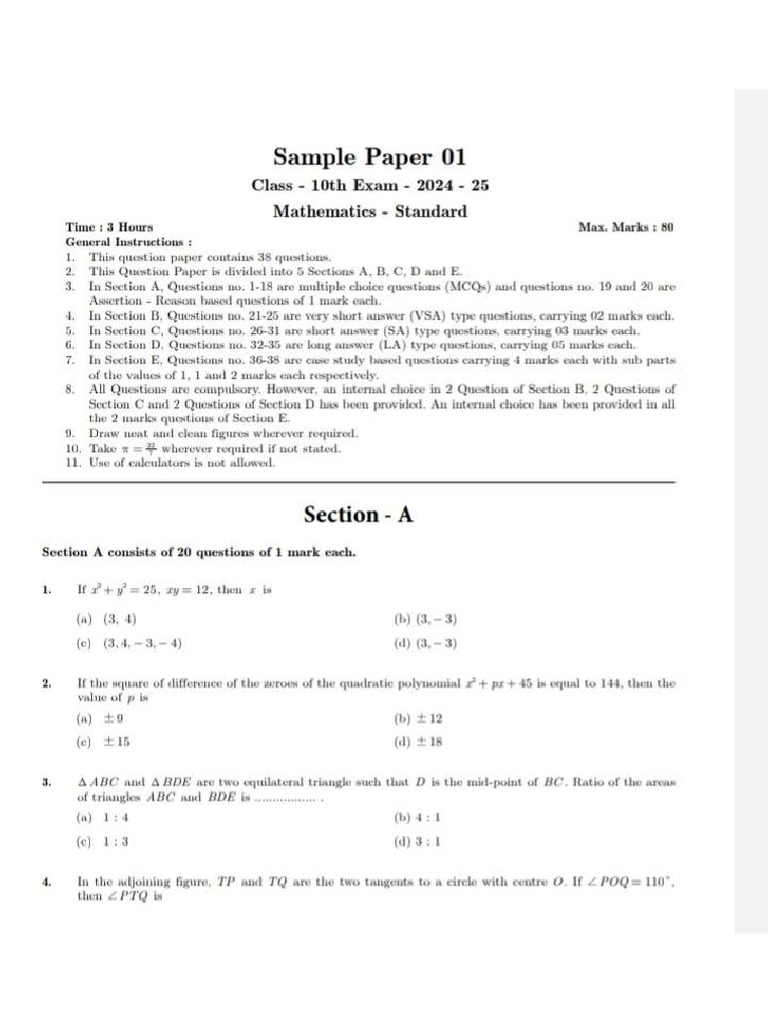 Mathematics Sample Paper | PDF
