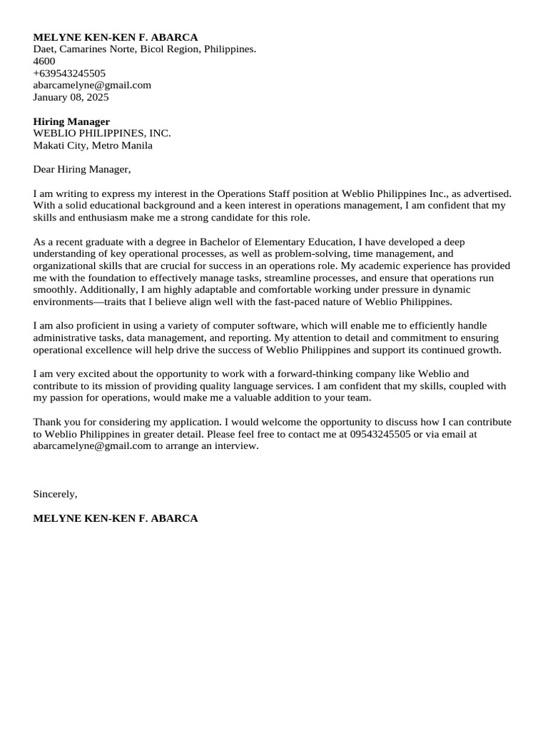 Web PHIL. MELYNE KEN COVER LETTER | PDF