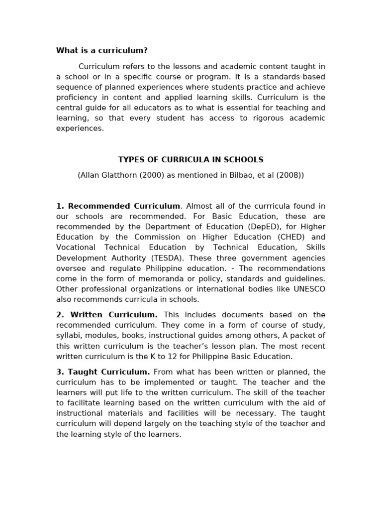 Types of Curriculum | PDF | Curriculum | Learning