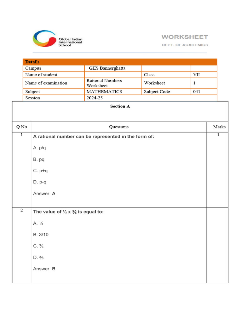 Class 7 Reproduction in Plants Revision Worksheet | PDF | Rational ...