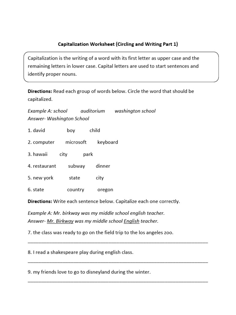 Capitalization Practice Worksheet | PDF