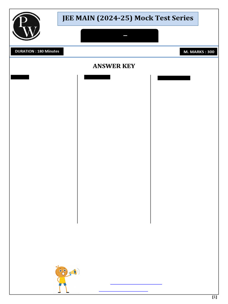 JEE MAIN Mock Test Series - Paper - 01 - Answer Key-1 | PDF | Tests ...