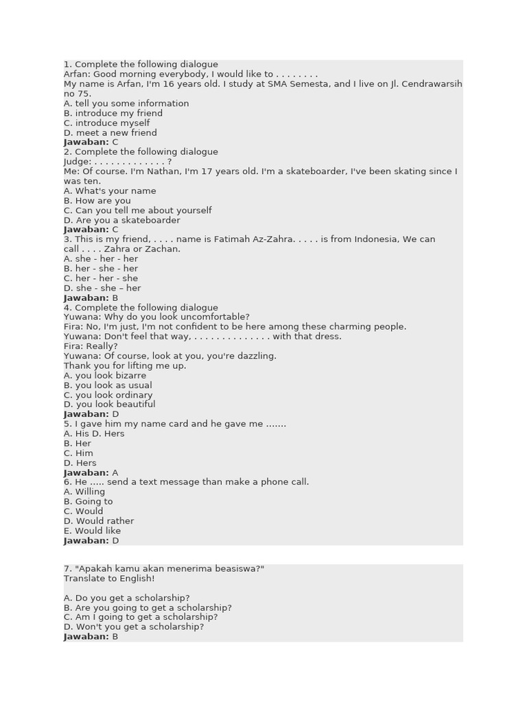 Soal Dan Jawaban Pts Kelas 10 | PDF