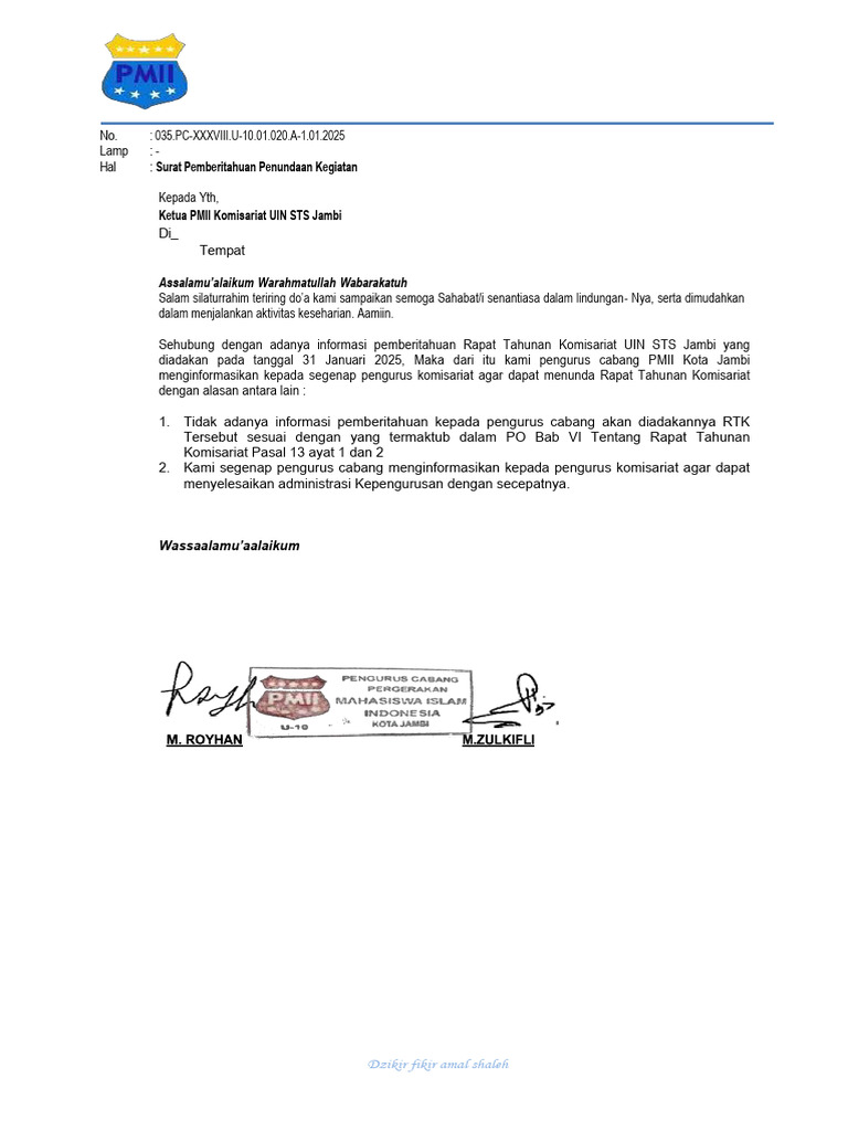 Surat Penundaan RTK-1 | PDF