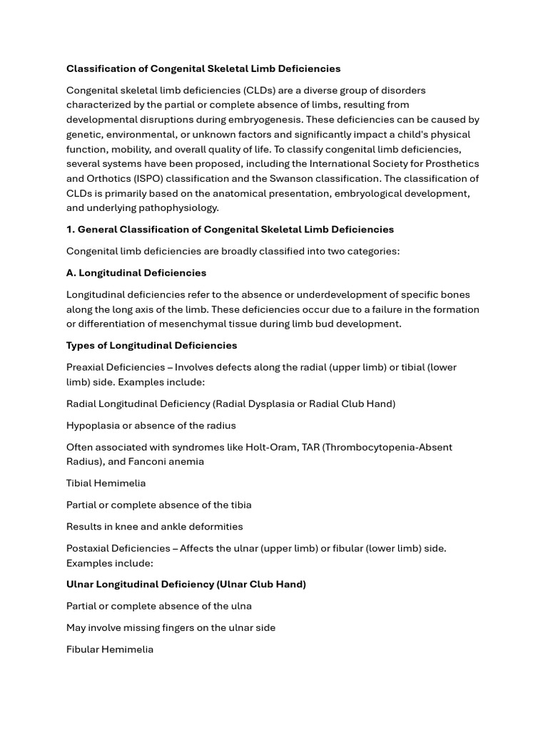 Classification of Congenital Skeletal Limb Deficiencies | PDF ...
